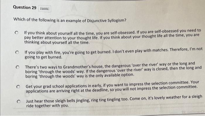 Which of the following is an example of Disjunctive | Chegg.com