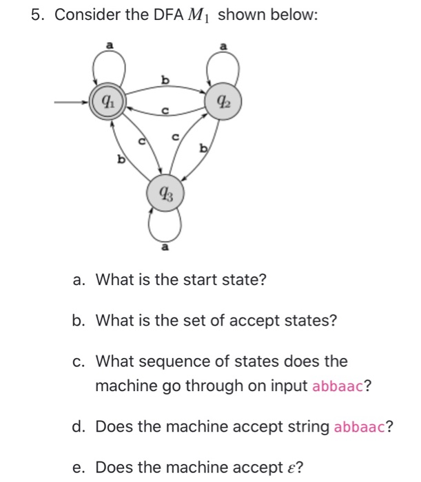 Solved 5. Consider the DFA M shown below: a. What is the | Chegg.com