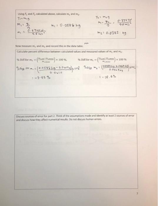 Solved Using F1 and F2 calculated above, calculate m1 and m2 | Chegg.com