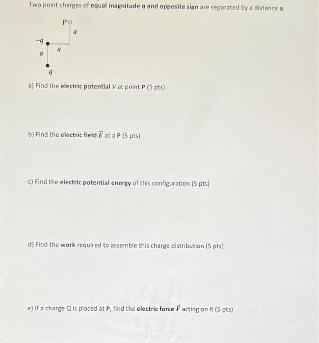 Solved Two point charges of equal magnitude q and opposite | Chegg.com