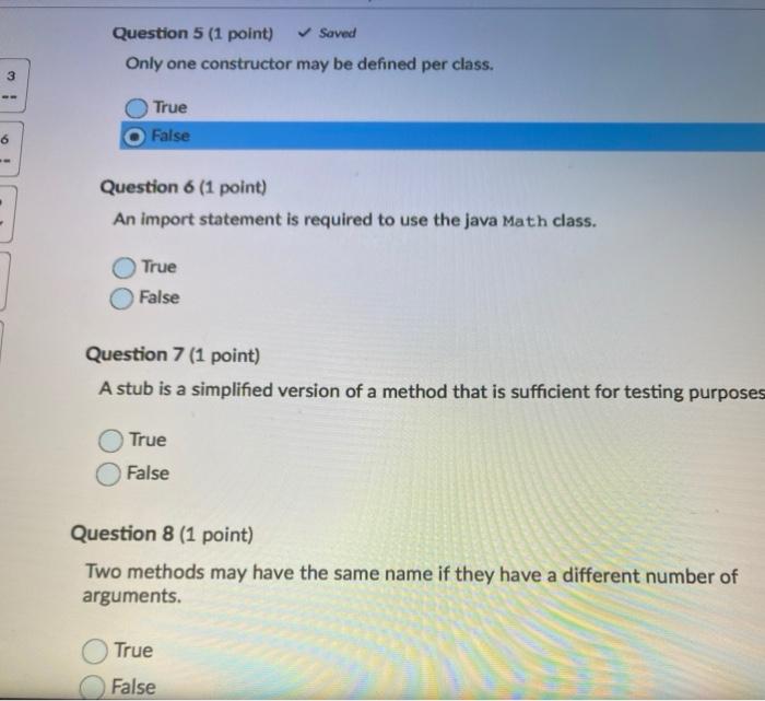 Solved Question 5 (1 point) Saved Only one constructor may | Chegg.com