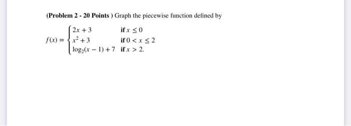 Solved (Problem 2 - 20 Points) Graph the piecewise function | Chegg.com
