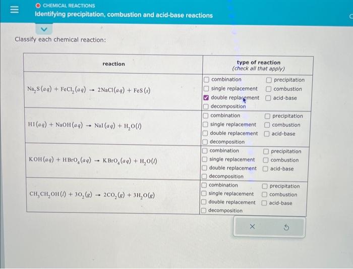 Solved Classify Each Chemical Reaction