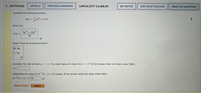 Solved 2. [3/4 Points] DETAILS PREVIOUS ANSWERS LARCALCET7 | Chegg.com