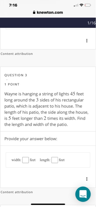 Solved 7:16 knewton.com 1/16 Content attribution QUESTION 3 | Chegg.com