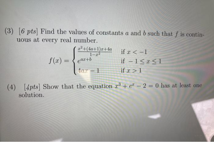 Solved (3) [6pts] Find the values of constants a and b such | Chegg.com