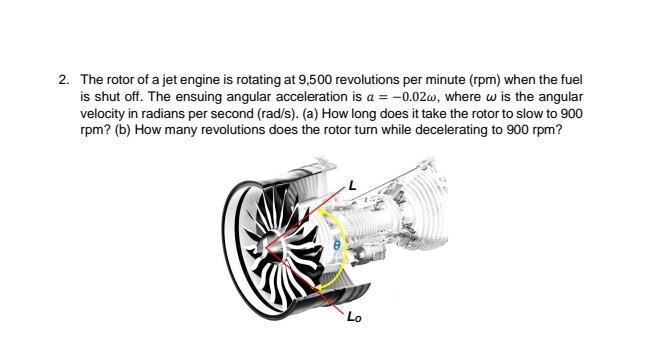 Solved 2. The rotor of a jet engine is rotating at 9,500 | Chegg.com