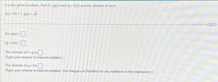 Solved For the given functions, find (f∘g)(x) and (g∘f)(x) | Chegg.com