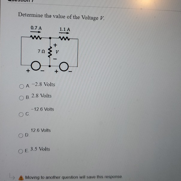 Solved Determine the value of the Voltage V. 0.7 A 1.1 A + V | Chegg.com