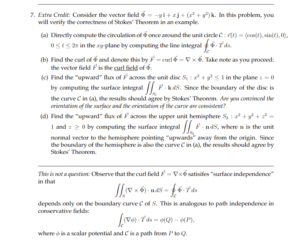 Solved Extra Credit: Consider the vector field | Chegg.com