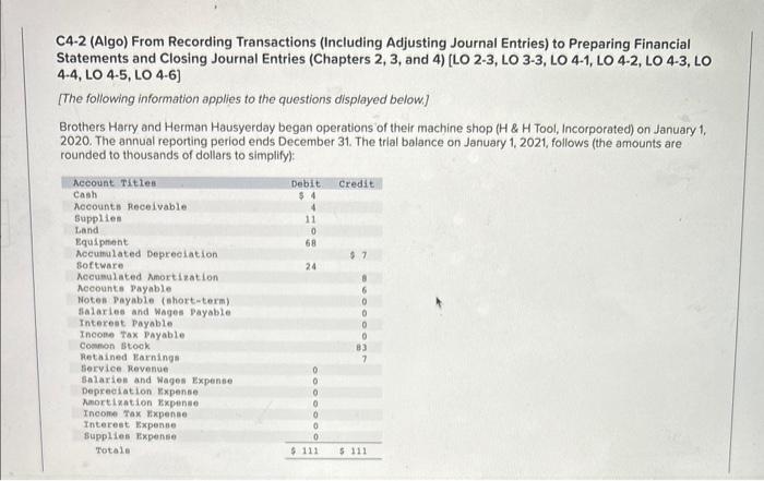 Solved C4-2 (Algo) From Recording Transactions (Including | Chegg.com