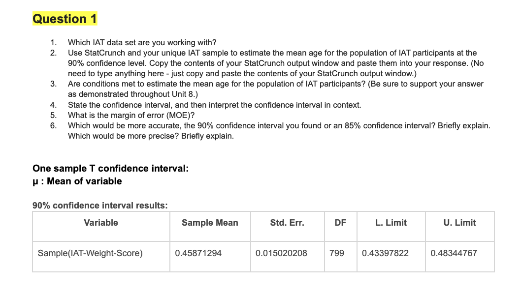 Solved Question 1Which IAT data set are you working with?Use | Chegg.com
