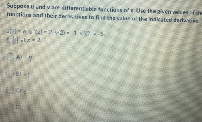 Solved Suppose u and v are differentiable functions of x. | Chegg.com