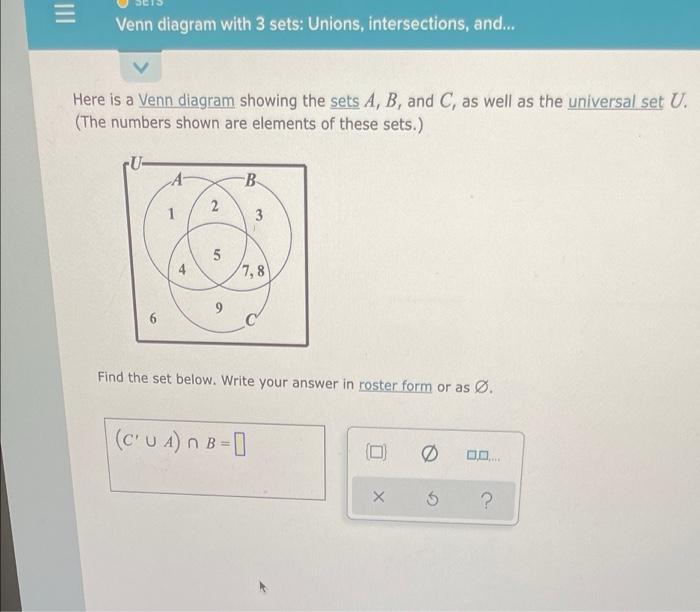 Solved ||||| Venn diagram with 3 sets: Unions, | Chegg.com