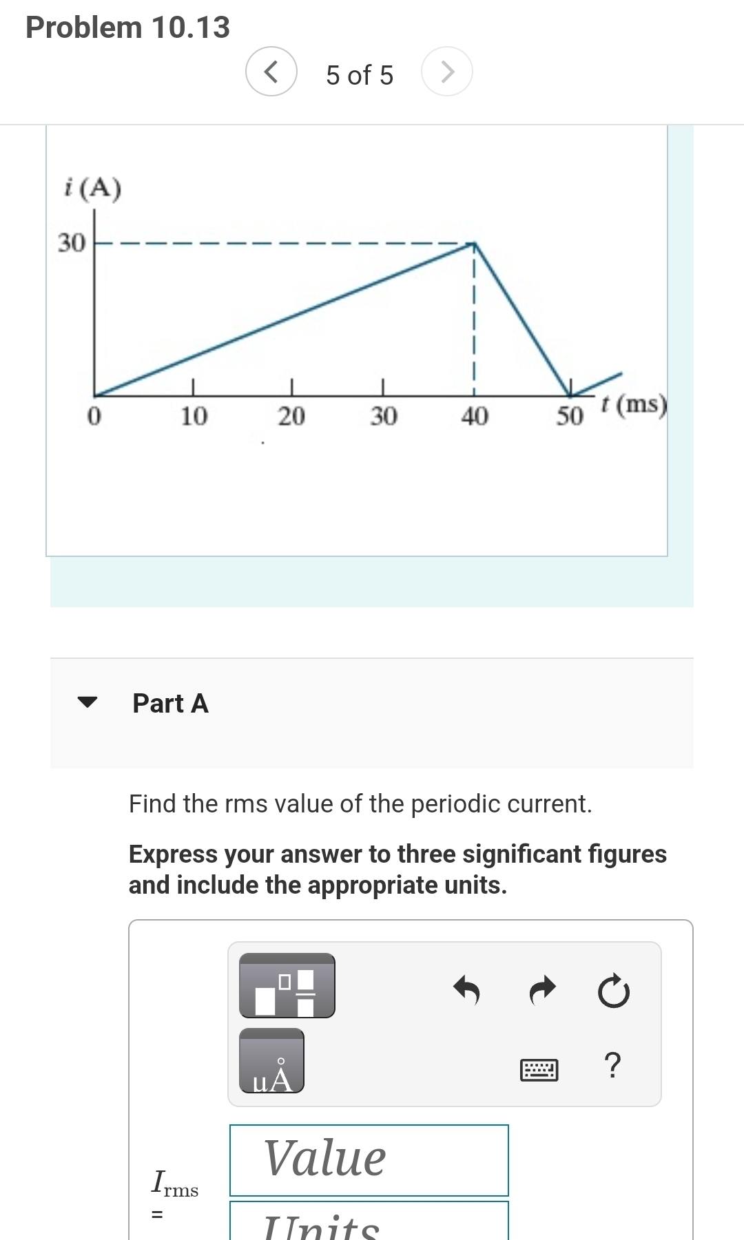 Solved Problem 10.135 ﻿of 5Part AFind the rms value of the | Chegg.com