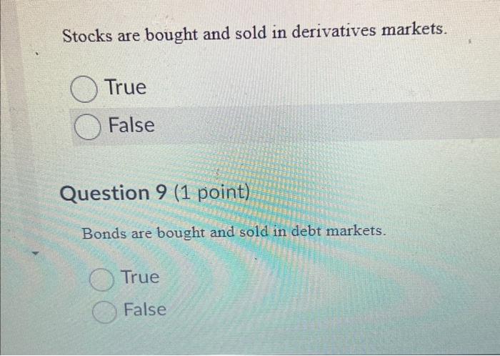 Solved Stocks are bought and sold in derivatives markets. | Chegg.com