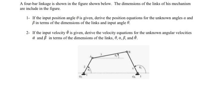 Solved A four-bar linkage is shown in the figure shown | Chegg.com