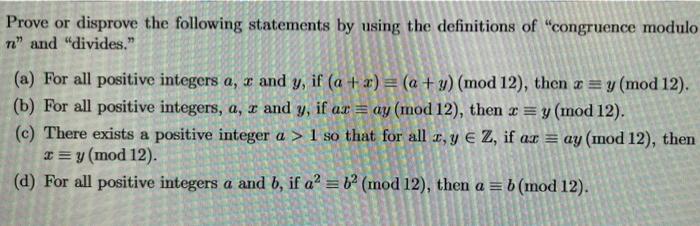 Solved Prove or disprove the following statements by using | Chegg.com