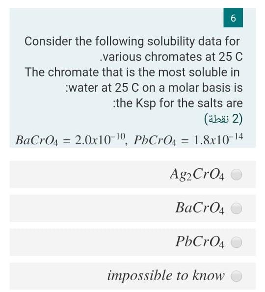 Solved 6 Consider the following solubility data for .various | Chegg.com