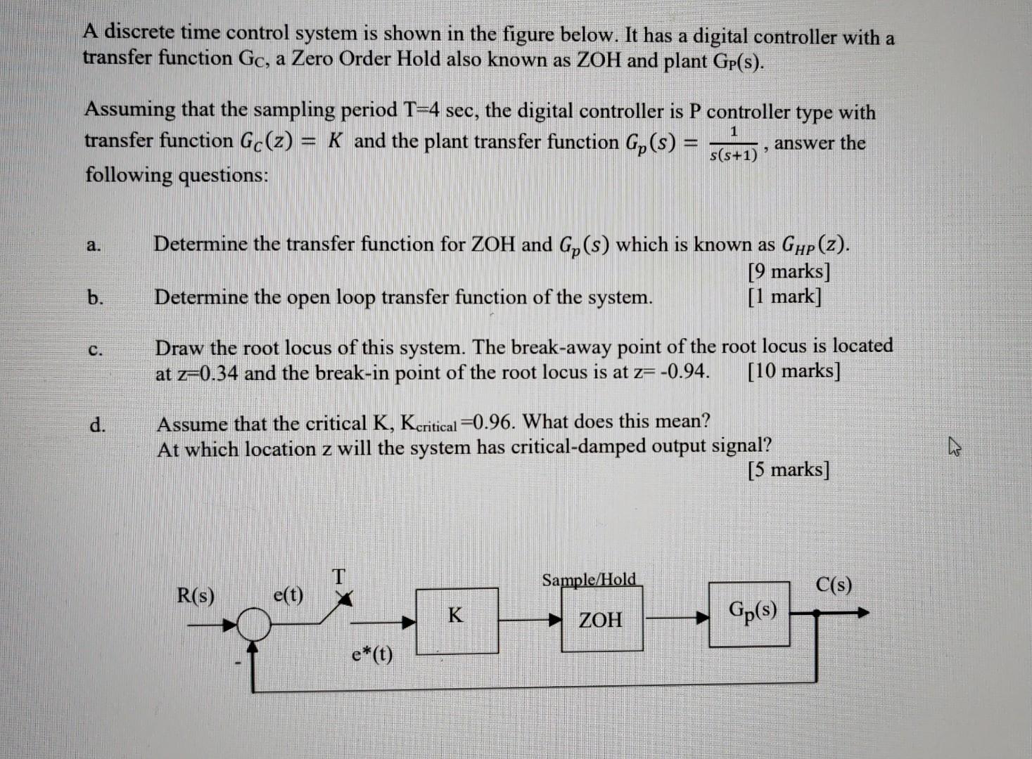 A discrete time control system is shown in the figure | Chegg.com