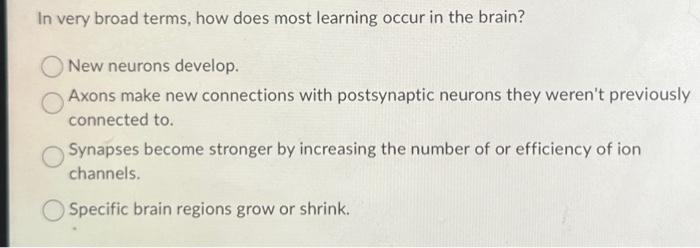 Solved In very broad terms, how does most learning occur in | Chegg.com