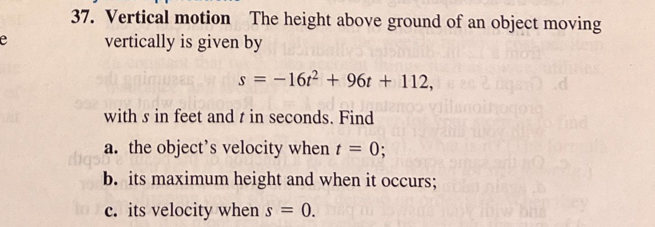 Solved Vertical motion The height above ground of an object | Chegg.com