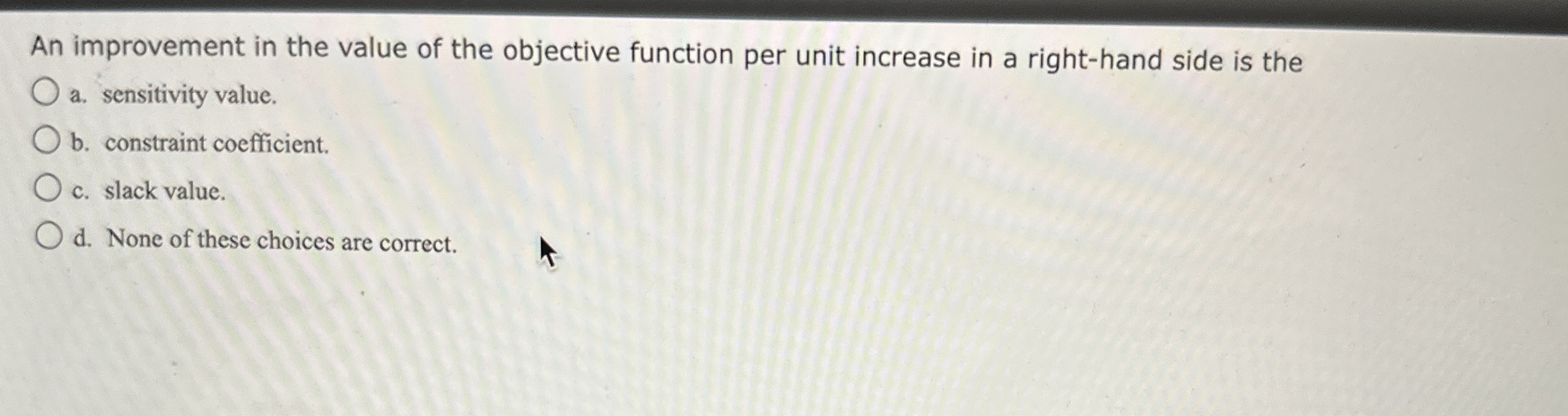 Solved An improvement in the value of the objective function | Chegg.com