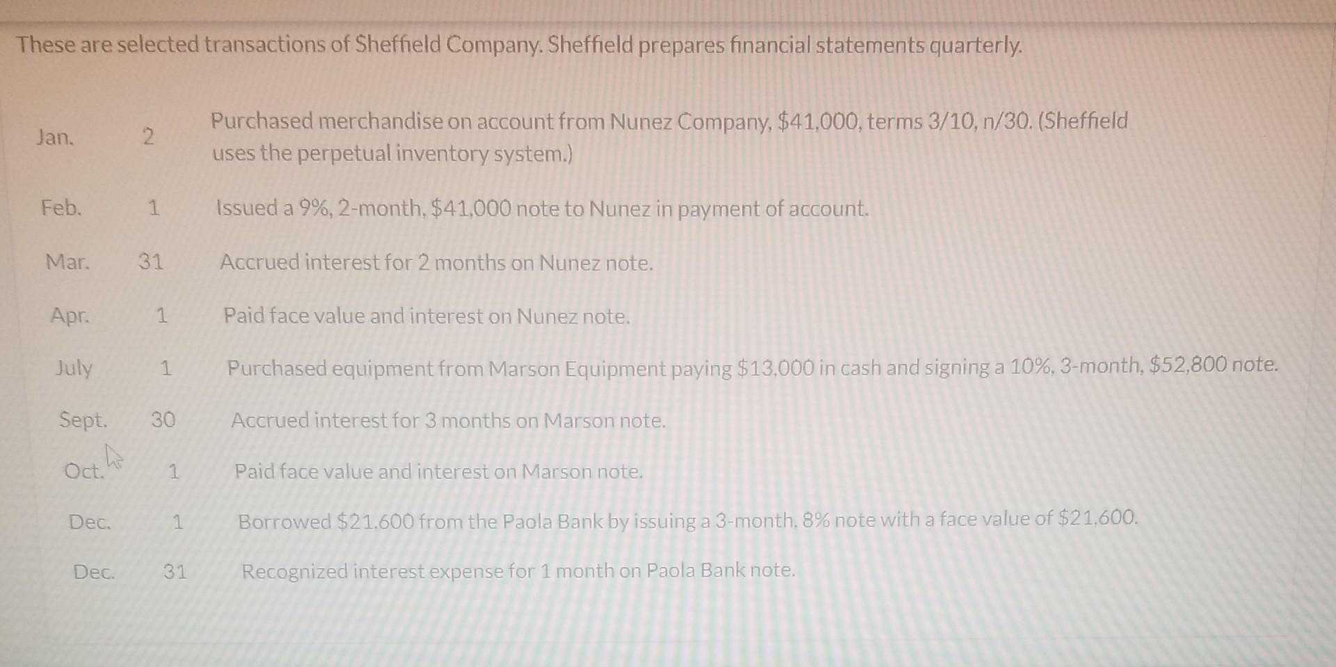 Solved These are selected transactions of Sheffield Company. | Chegg.com