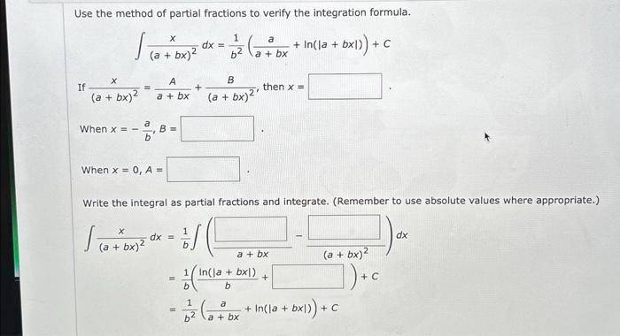Solved Use the method of partial fractions to verify the | Chegg.com