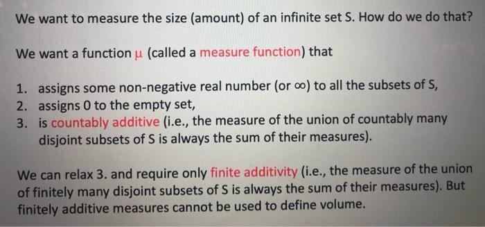 Solved We want to measure the size (amount) of an infinite | Chegg.com