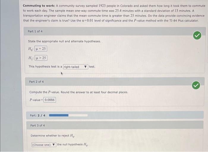 Solved Commuting to work: A community survey sampled 1923 | Chegg.com