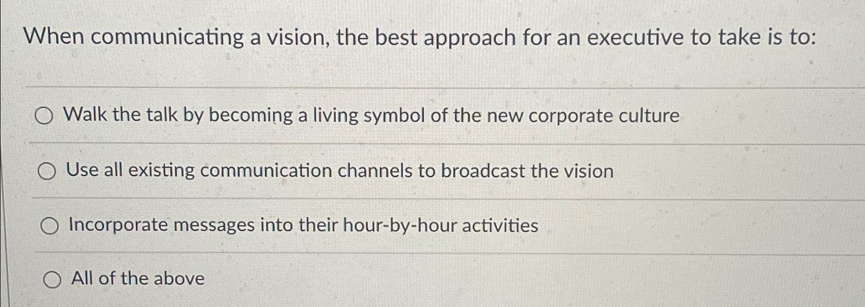 Solved When communicating a vision, the best approach for an | Chegg.com