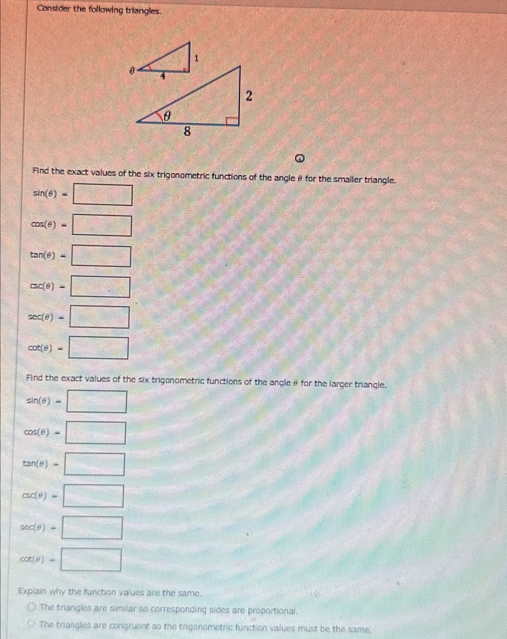 Solved Consder the following triangles.Find the exact values | Chegg.com