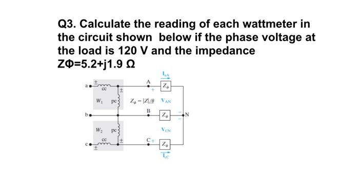Solved Q3. Calculate the reading of each wattmeter in the | Chegg.com