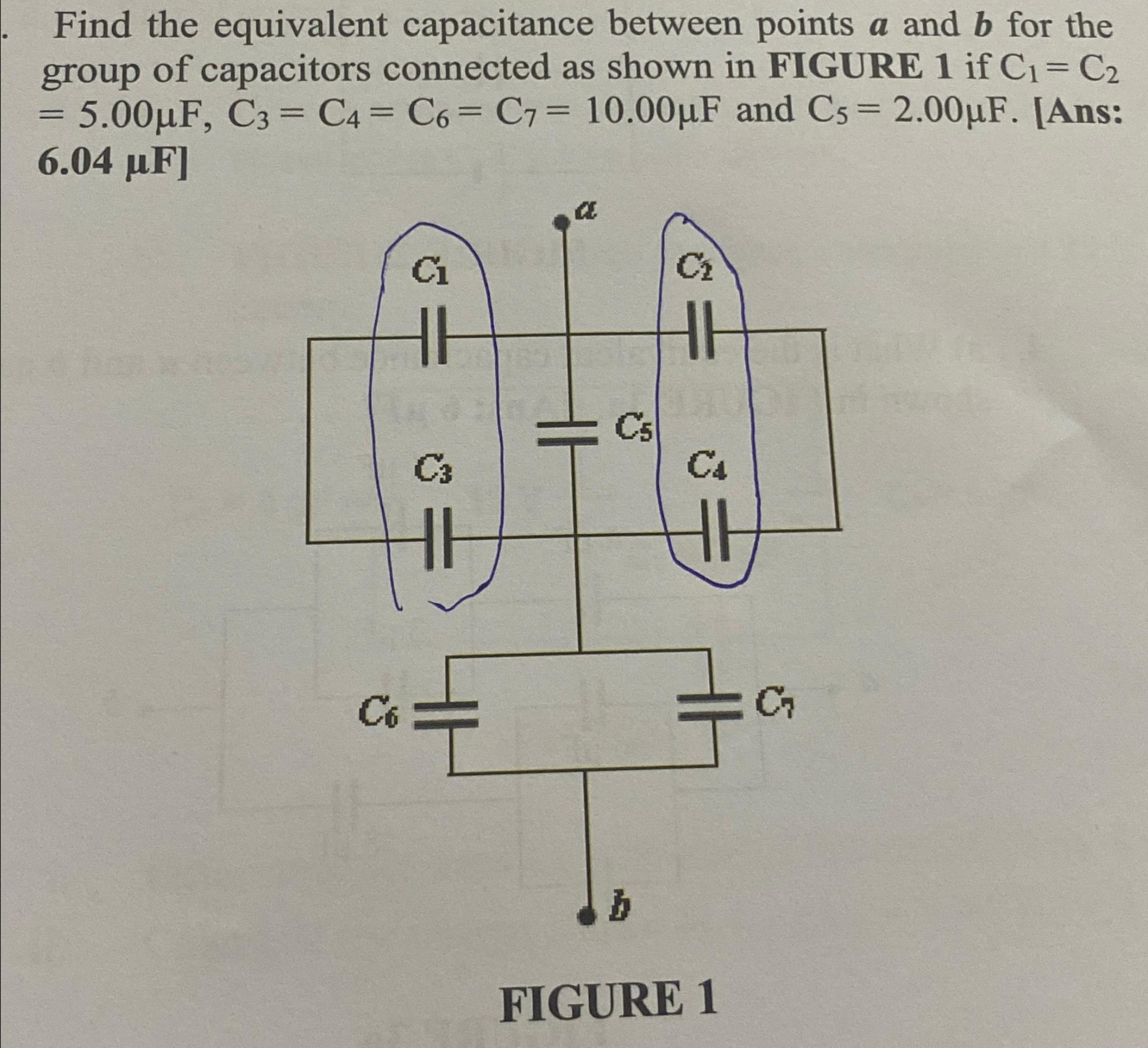 Solved Find the equivalent capacitance between points a and | Chegg.com