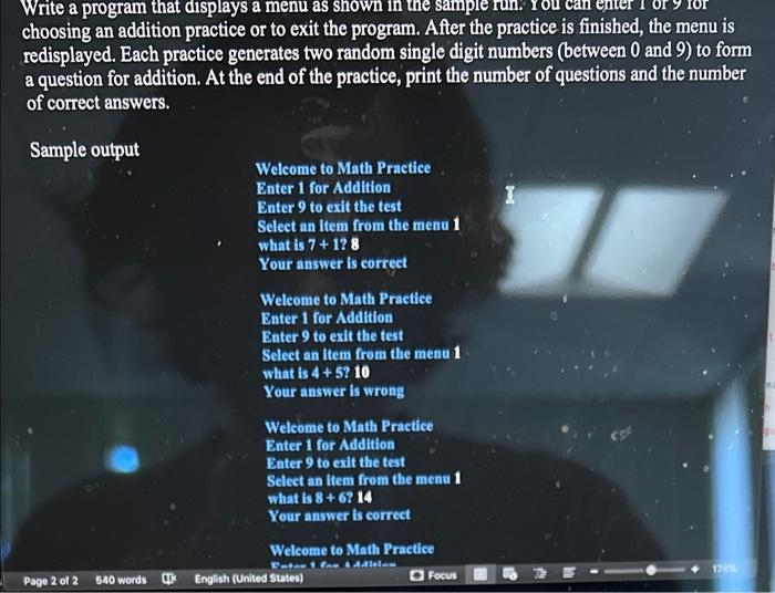 Solved Write a program that displays a menu as shown in the | Chegg.com