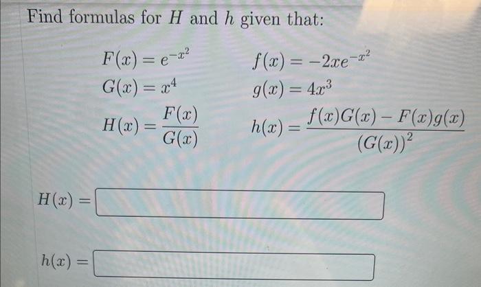 Solved Find formulas for H and h given that: | Chegg.com