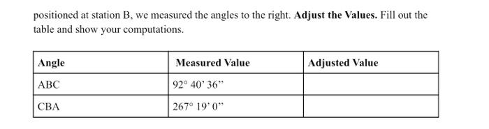 Solved positioned at station B, we measured the angles to | Chegg.com