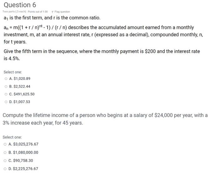 Solved Question 6 Two parts (5 each) Points out of 1.00 Flag | Chegg.com
