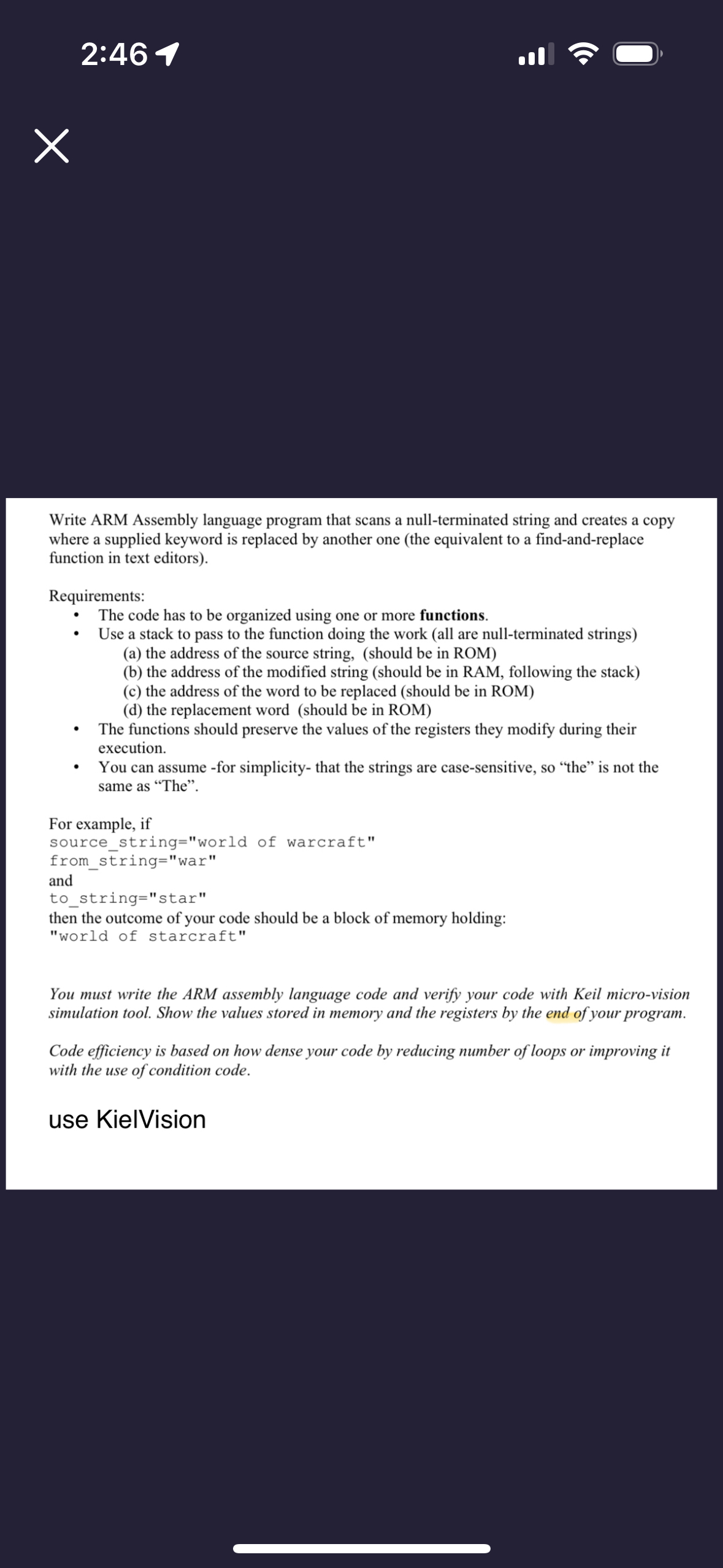 Solved 2:46 4Write ARM Assembly languageShow screen shot of | Chegg.com