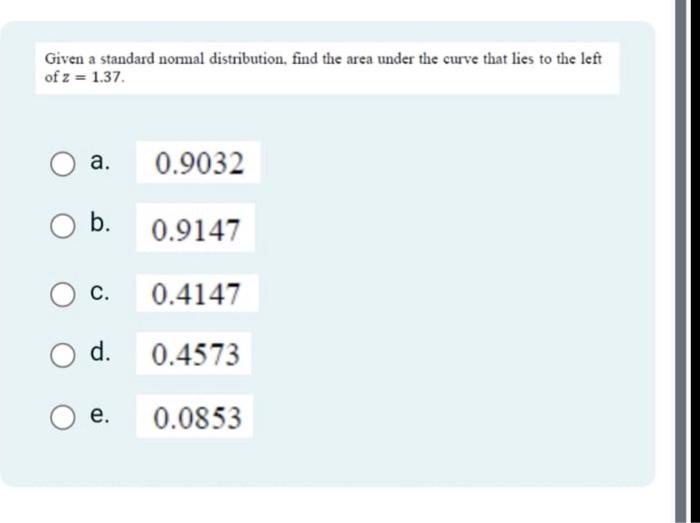 Solved Given a standard normal distribution, find the area | Chegg.com