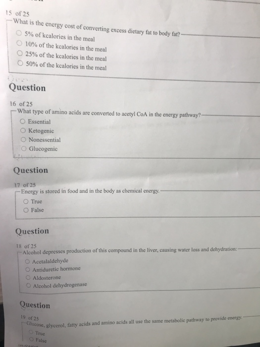 Solved 15 of 25 What is the energy cost of converting excess | Chegg.com