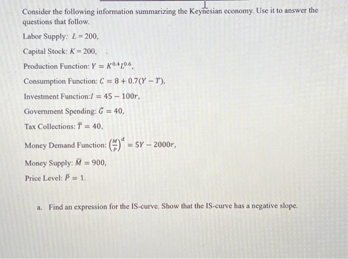 Solved Consider the following information summarizing the | Chegg.com