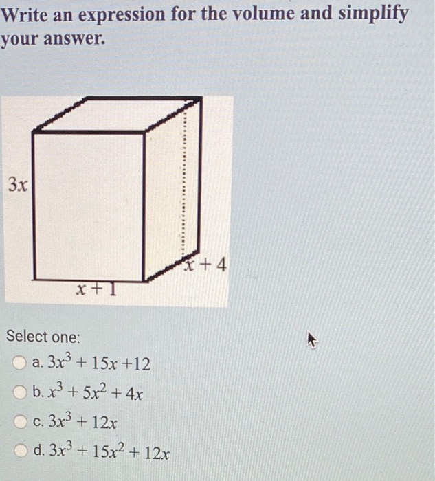Solved Write an expression for the volume and simplify your | Chegg.com