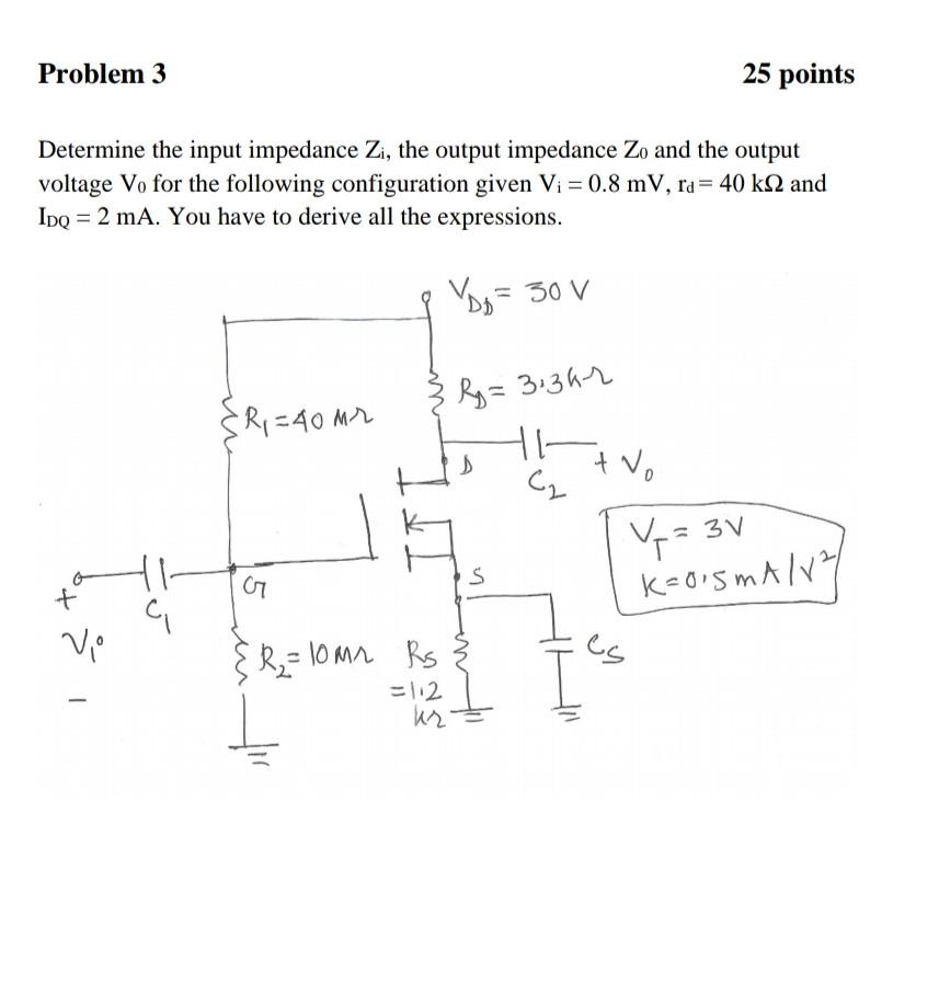 Solved Problem 3 25 points Determine the input impedance Zi, | Chegg.com