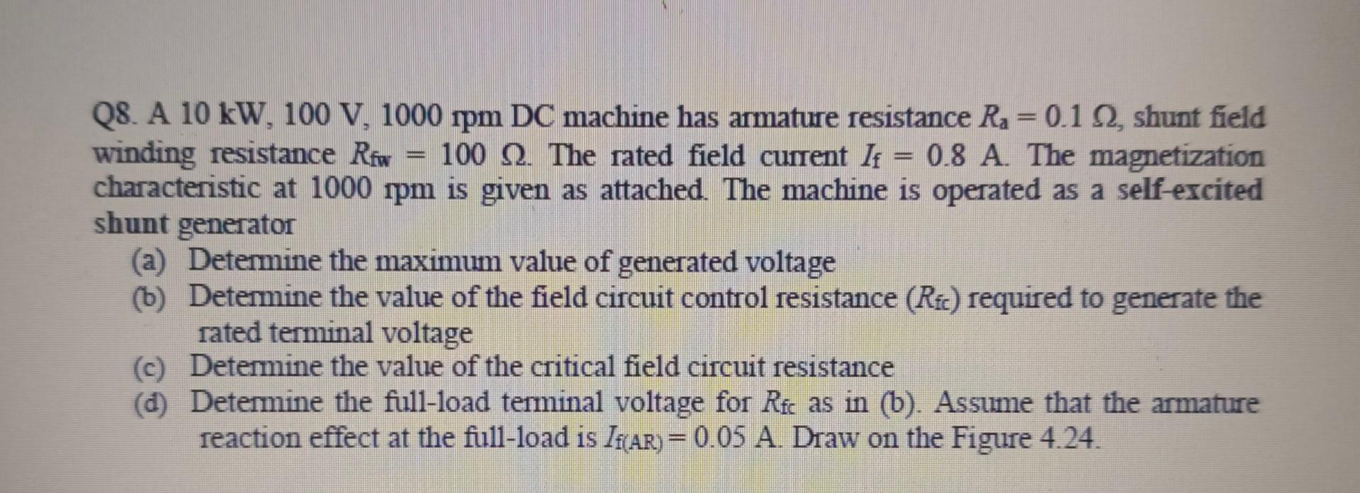 Solved Q8. A 10 kW,100 V,1000rpm DC machine has armature | Chegg.com