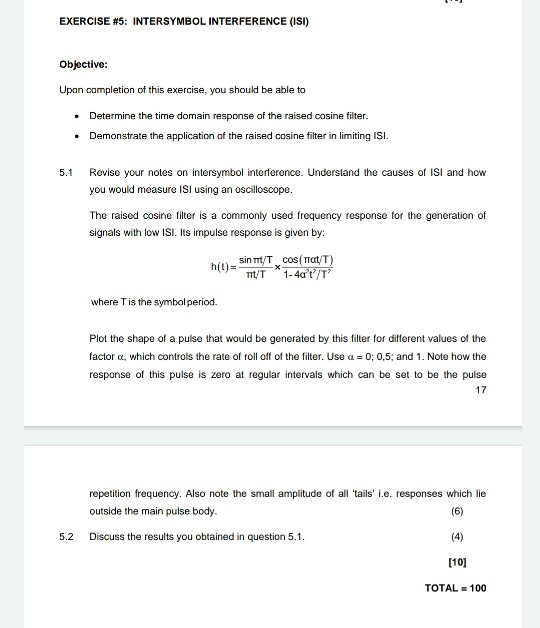 EXERCISE #5: INTERSYMBOL INTERFERENCE (ISI) | Chegg.com