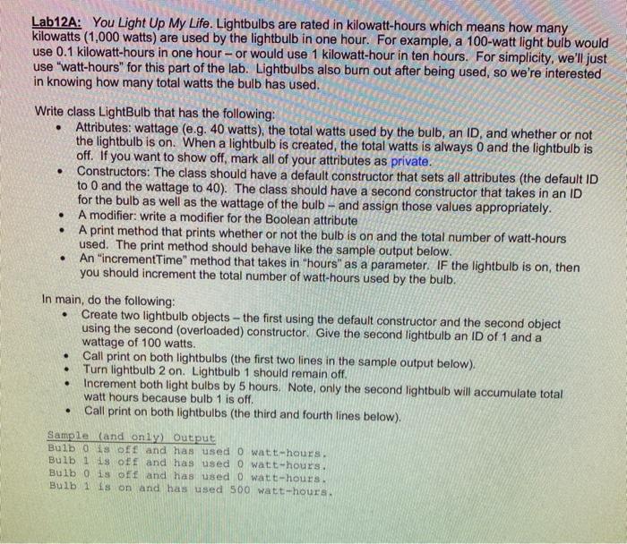 Solved Lab12A: You Light Up My Life. Lightbulbs are rated in | Chegg.com