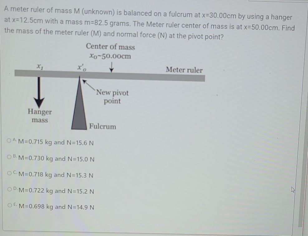 Solved A meter ruler of mass M (unknown) is balanced on a | Chegg.com