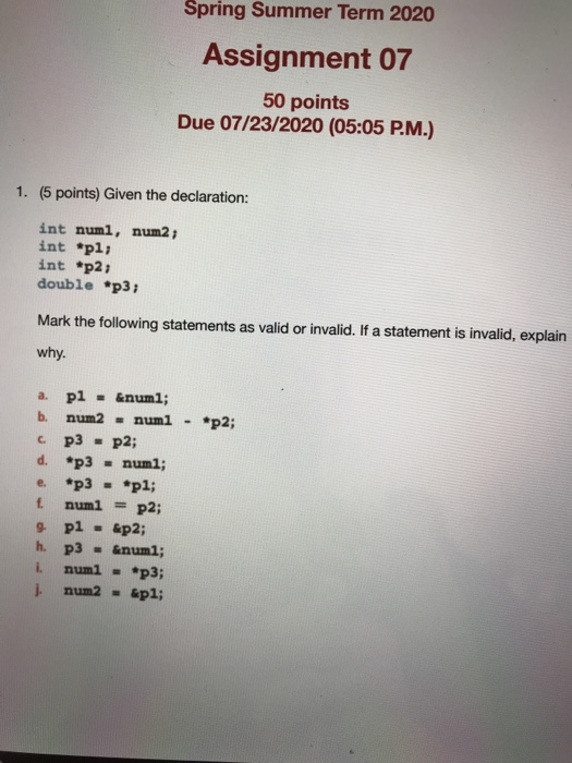 Solved Spring Summer Term 2020 Assignment 07 50 points Due | Chegg.com